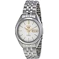 Amazon.com: Seiko 5 SNKL17 Men's Stainless Steel White Dial Gold Index ...