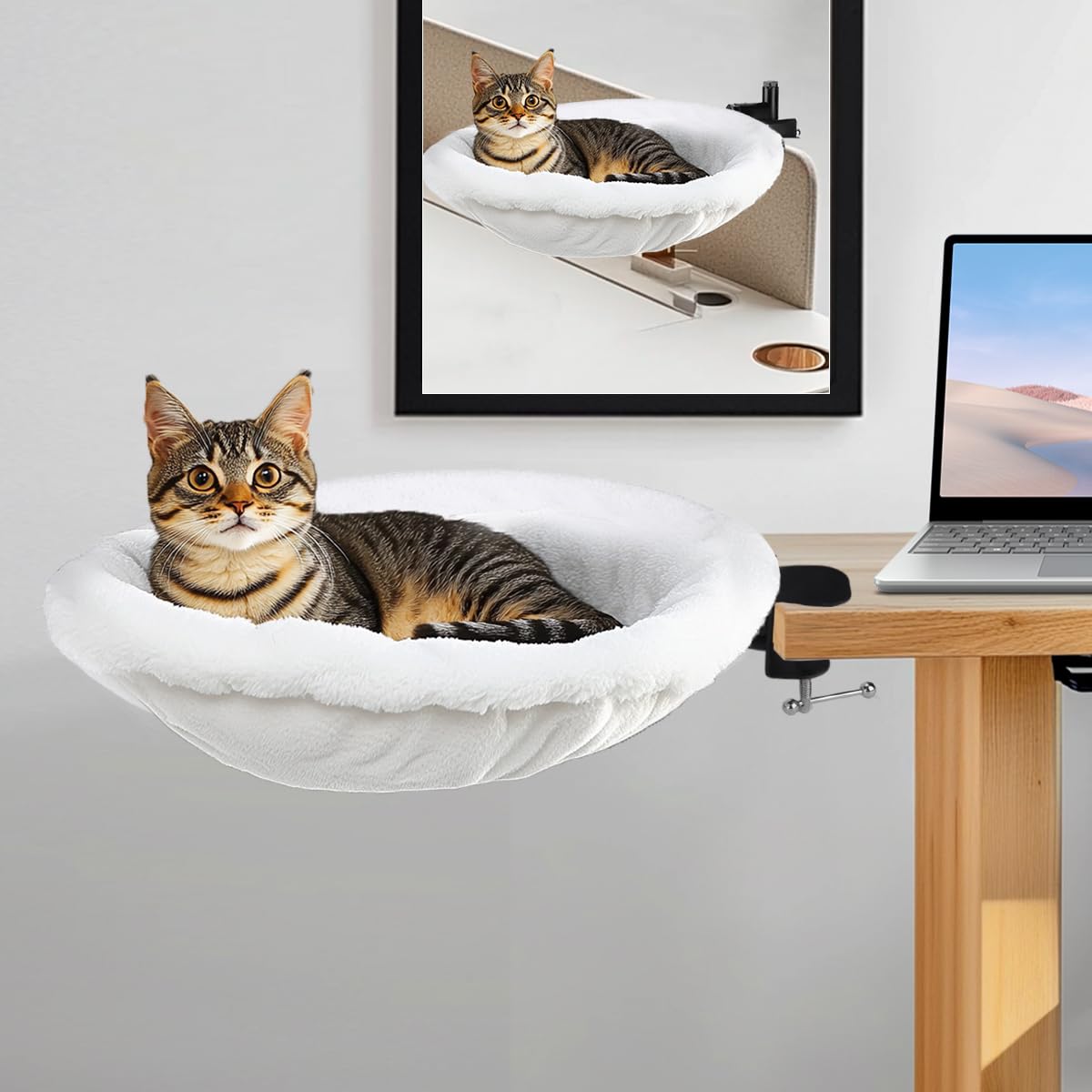 XANGNIER Cat Desk Bed,Table Nest Cat Bed with 2 Winter/Summer ...