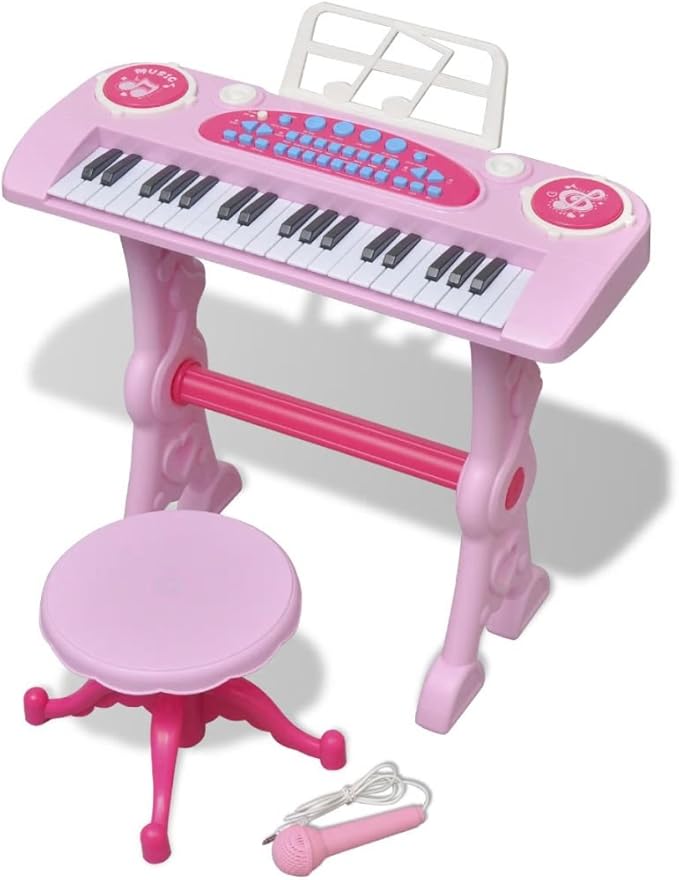 vidaXL Kids' Playroom Toy Keyboard with Stool/Microphone 37-key Pink ...