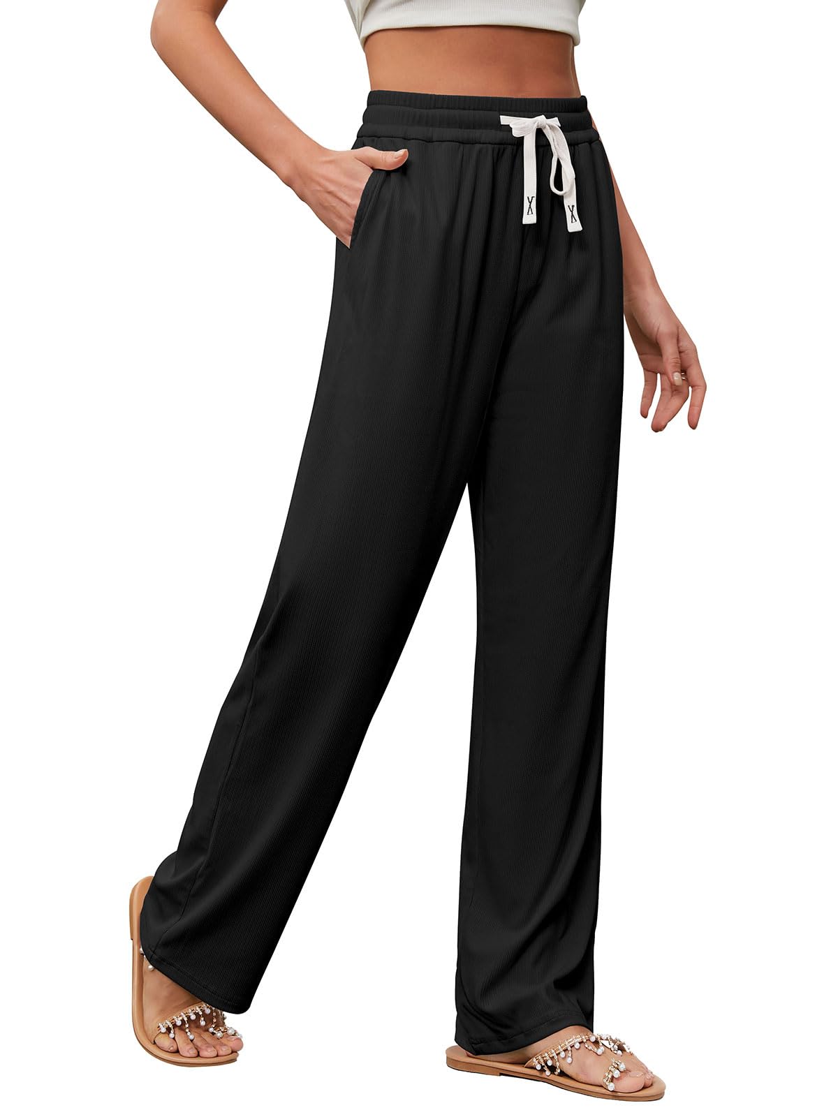 QIANXIZHAN Women's Work Pants, Wide Leg Lounge Pants Pajama Boho Casual ...