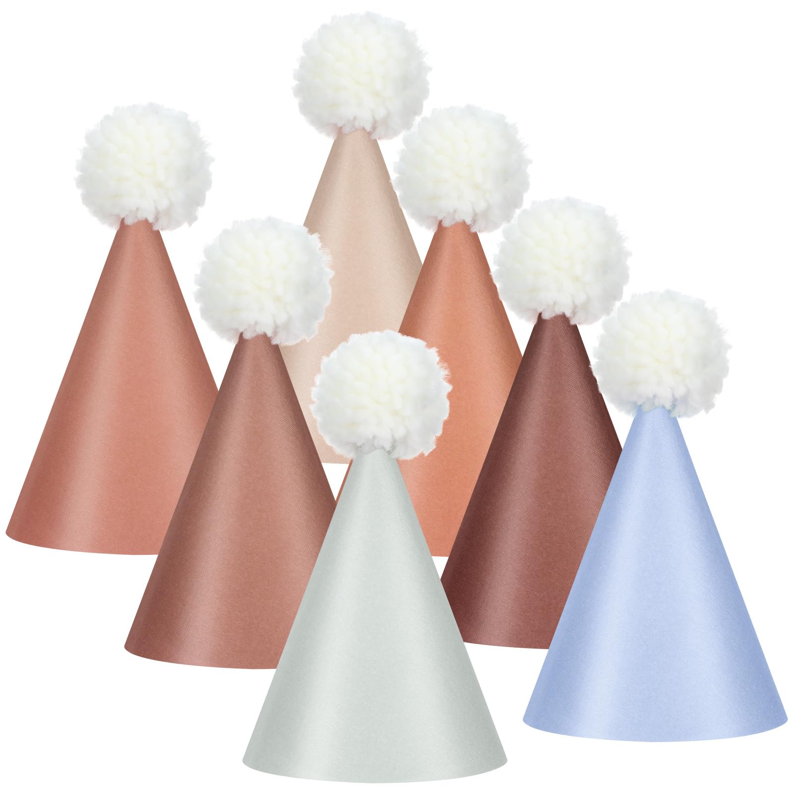 XunYee 42 Pcs Birthday Party Hats with Pom Poms Neutral Boho Party Hats ...