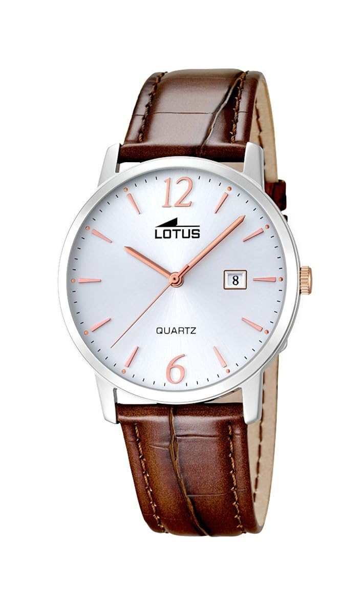 Lotus Men's Quartz Watch with White Dial Analogue Display and Brown ...