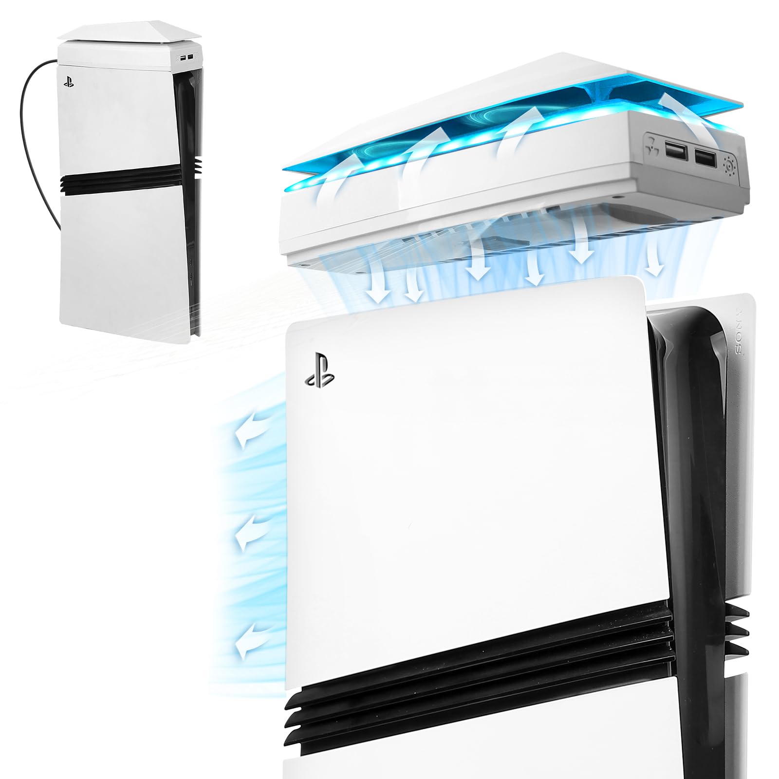 Raryars PS5 Pro Console Cooling Fan with Dust Cover Colorful LED Light ...