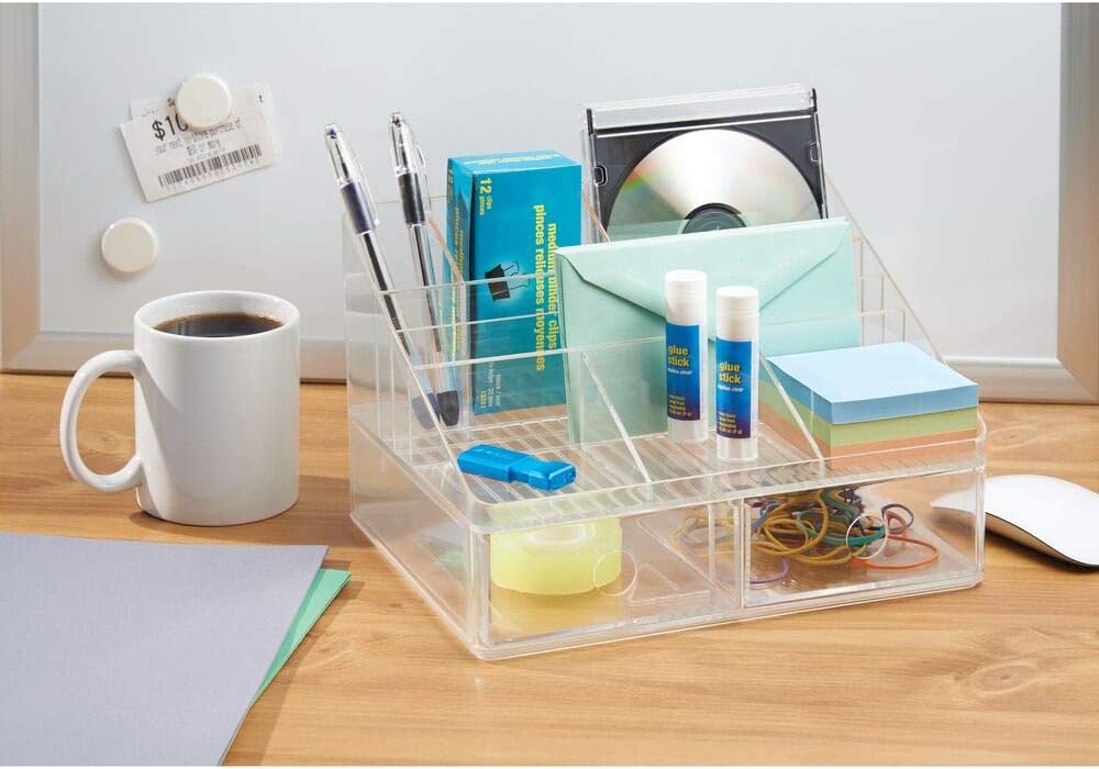 mDesign Portable Desk Organiser- Desk System with 6 Compartments and 2 ...