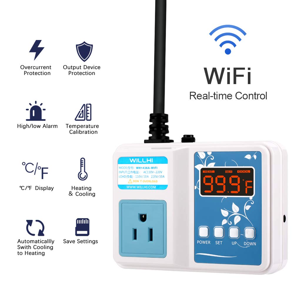 WILLHI 1436A-WIFI Temperature Controller WiFi Digital Thermostat Outlet ...