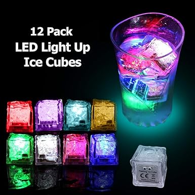 12 Pack Light-up LED Ice Cubes for Drinks Wine Whiskey Color Changing ...