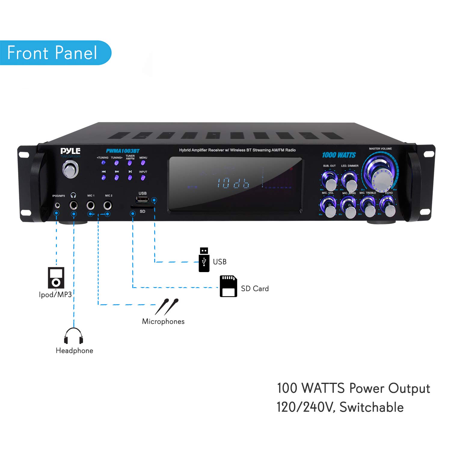 Mua 4 Channel Bluetooth Power Amplifier - 1000W Home Audio Rack Mount ...