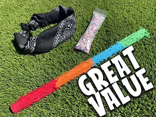 Multicolored 17.5” Wooden Pinata Buster Stick Set with Blindfold ...