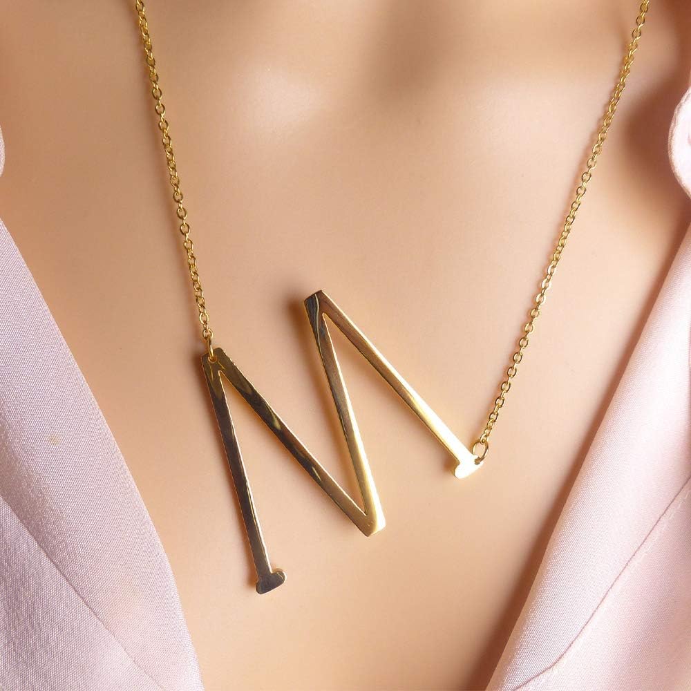 Sideways Large Initial Necklace For Women 14K Gold Plated Letter