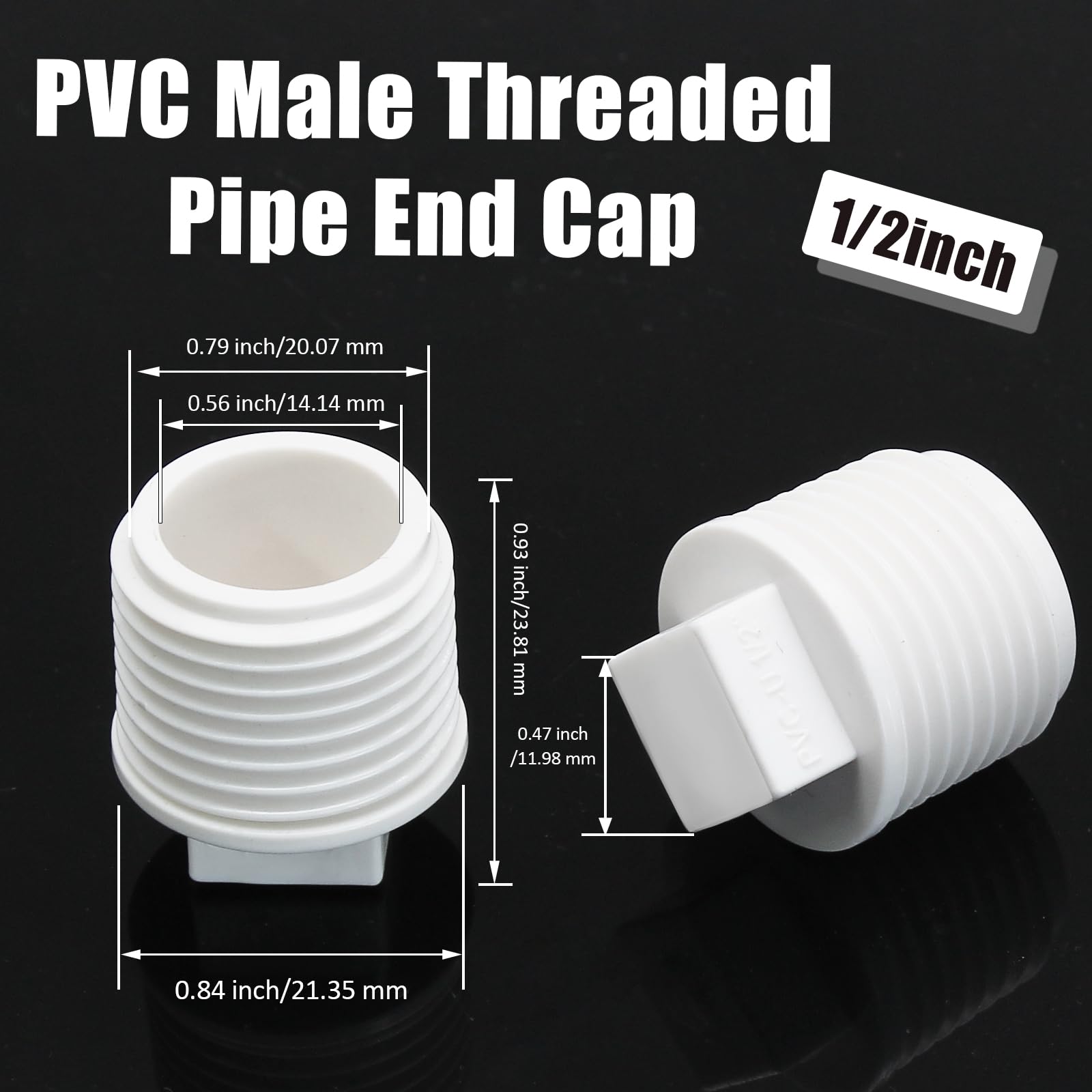20Pack 1/2 Inch PVC Male Threaded Pipe End Cap, PVC Male Threaded Pipe ...