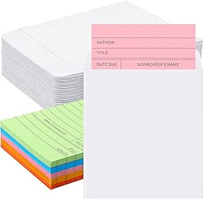 Amazon.com : 200 Pcs Library Card Pocket and Books Library Cards ...