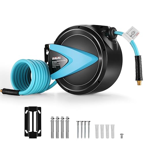 Himimi Retractable Air Hose Reel 3/8" 42FT, Hybrid Air Compressor Hose ...