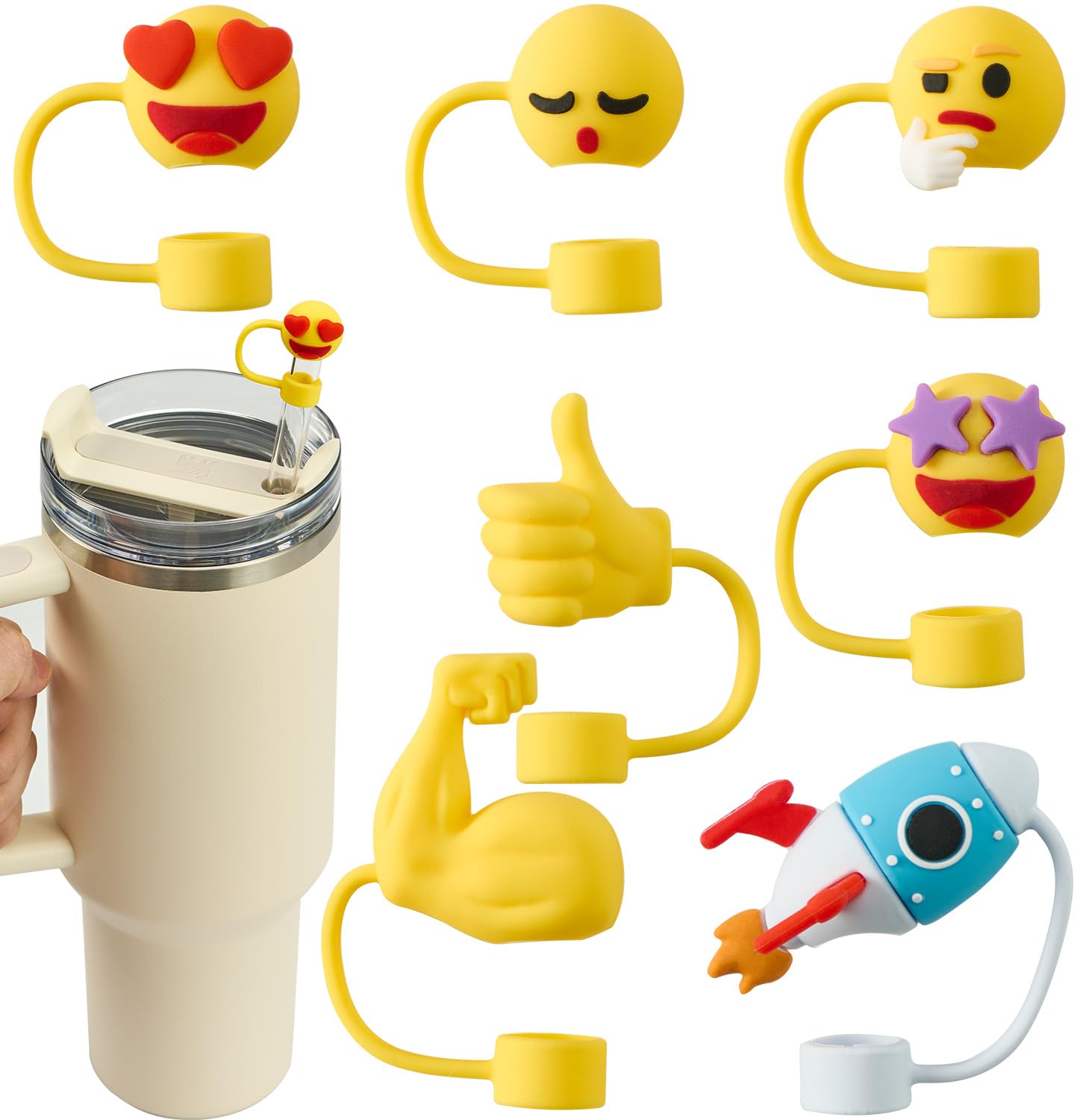 Zuhanden 7-Pack Face Shaped Straw Covers Cap for Stanley Cup, Food ...