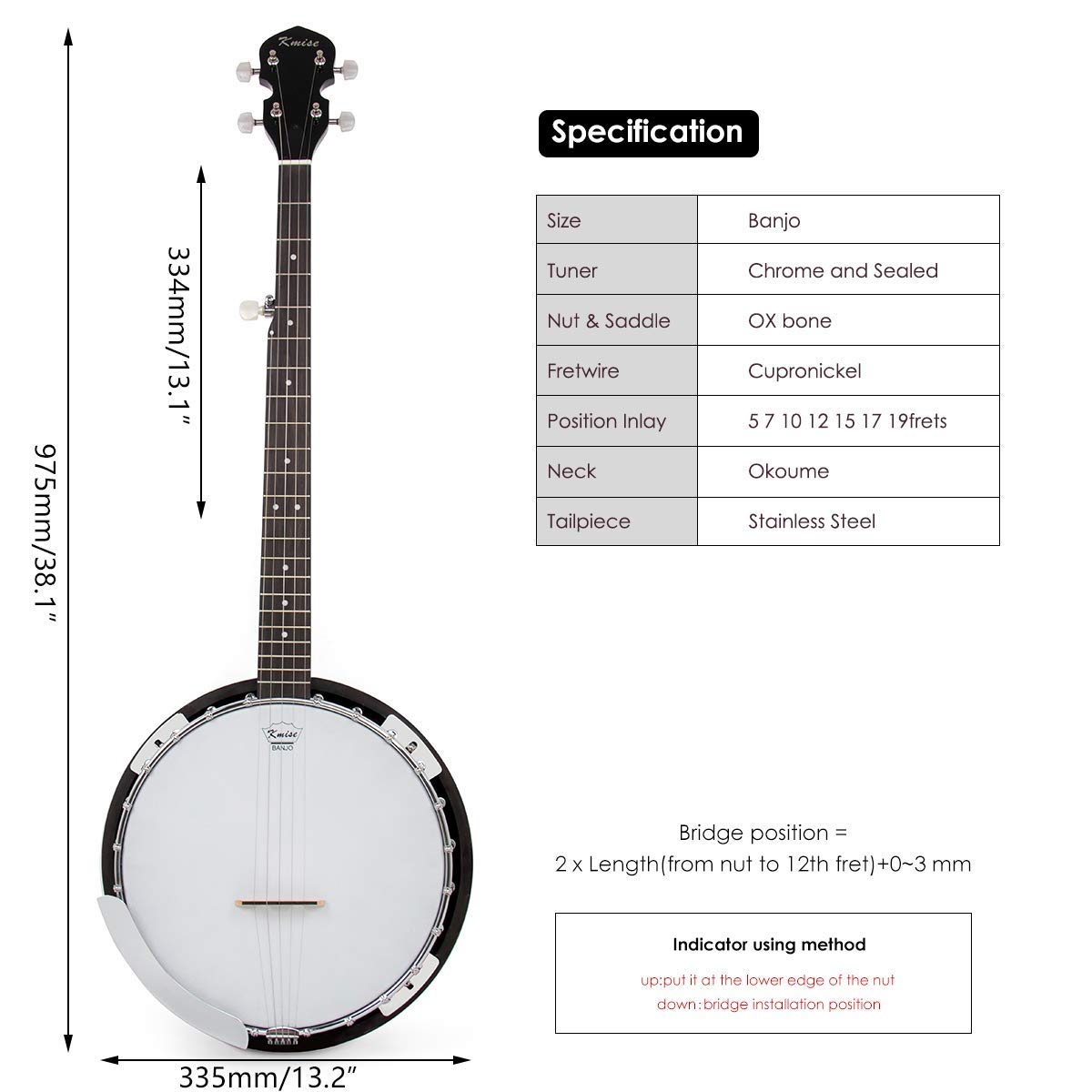 Kmise Banjo 5 String Banjos,Professional Full Size 38 Inch Open Or ...