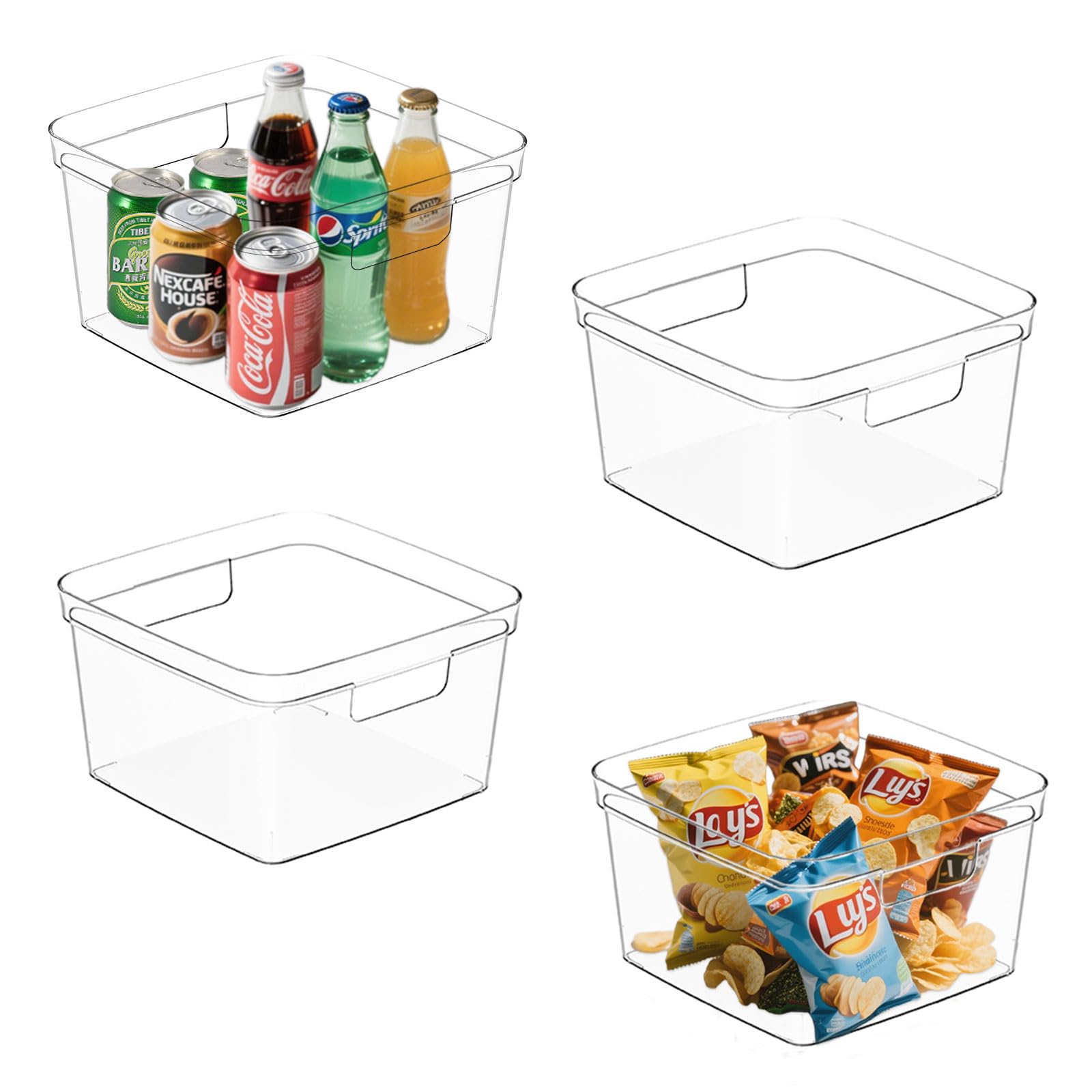 MOONEDGE 4-Pack Clear Plastic Storage Bins — Open-Top PET Organizers ...