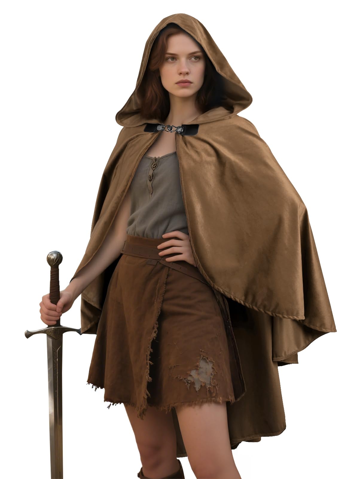 MCJC Medieval Hooded Cloak, Halloween Costume Cape, Black Velvet with ...