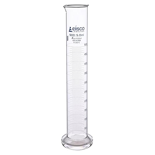 Graduated Cylinder, 500ml - Class A Tolerance ±2.50ml - Round Base ...