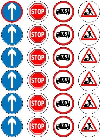 X24 1.5" Road Traffic Signs Cup Cake Toppers Decorations on Edible ...
