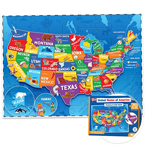Momo & Nashi United States Puzzle for Kids - 70 Piece - USA Map Puzzle ...