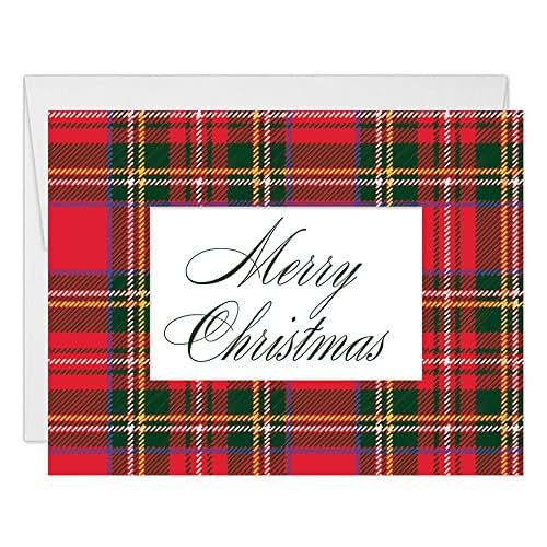 Amazon.com: Classic Plaid Christmas Cards & Envelopes (Set of 50 ...