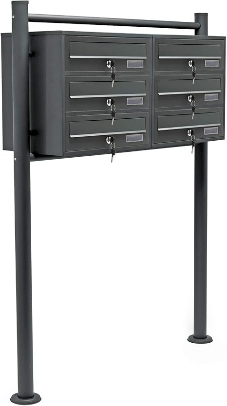 6er Briefkastenanlage mit Standfuß, pulverbeschichtet in Anthrazit, 2 ...