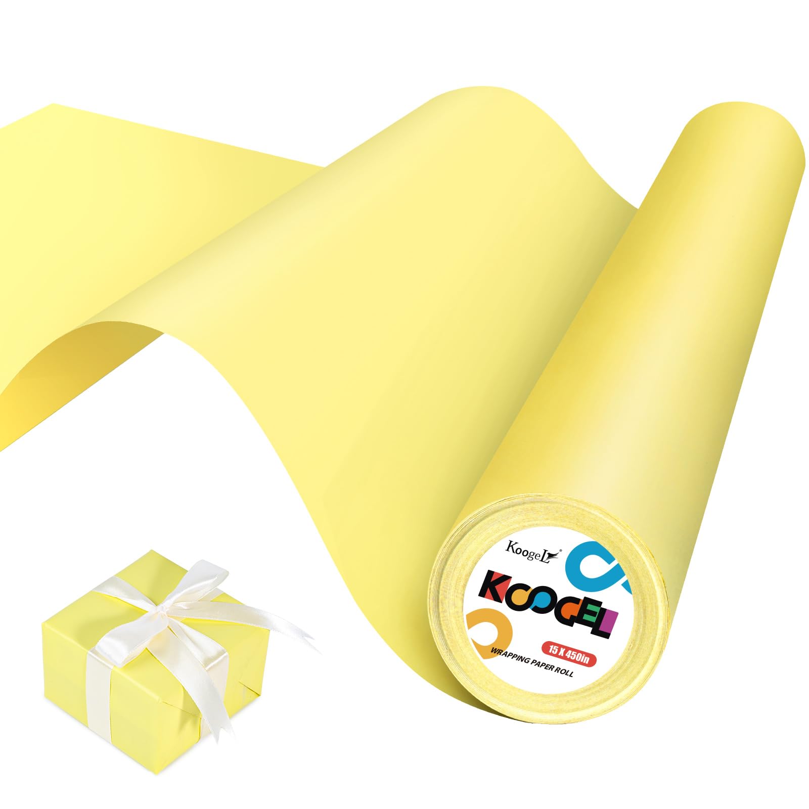 Koogel Yellow Wrapping Paper, 15" x 450"(38') Yellow Paper Roll for ...