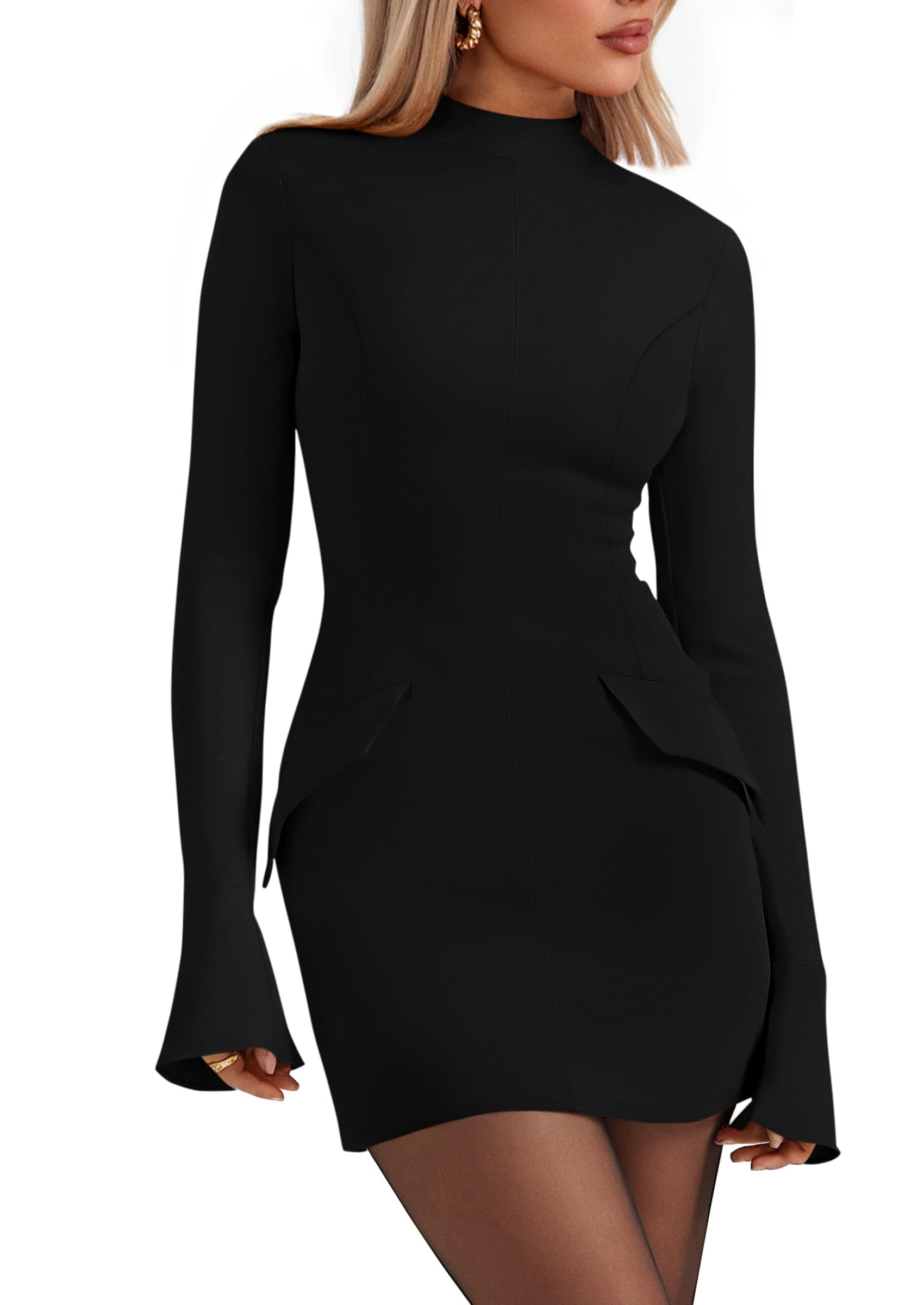 PRETTYGARDEN Womens Short Formal Dresses 2025 Fall Long Sleeve Mock ...