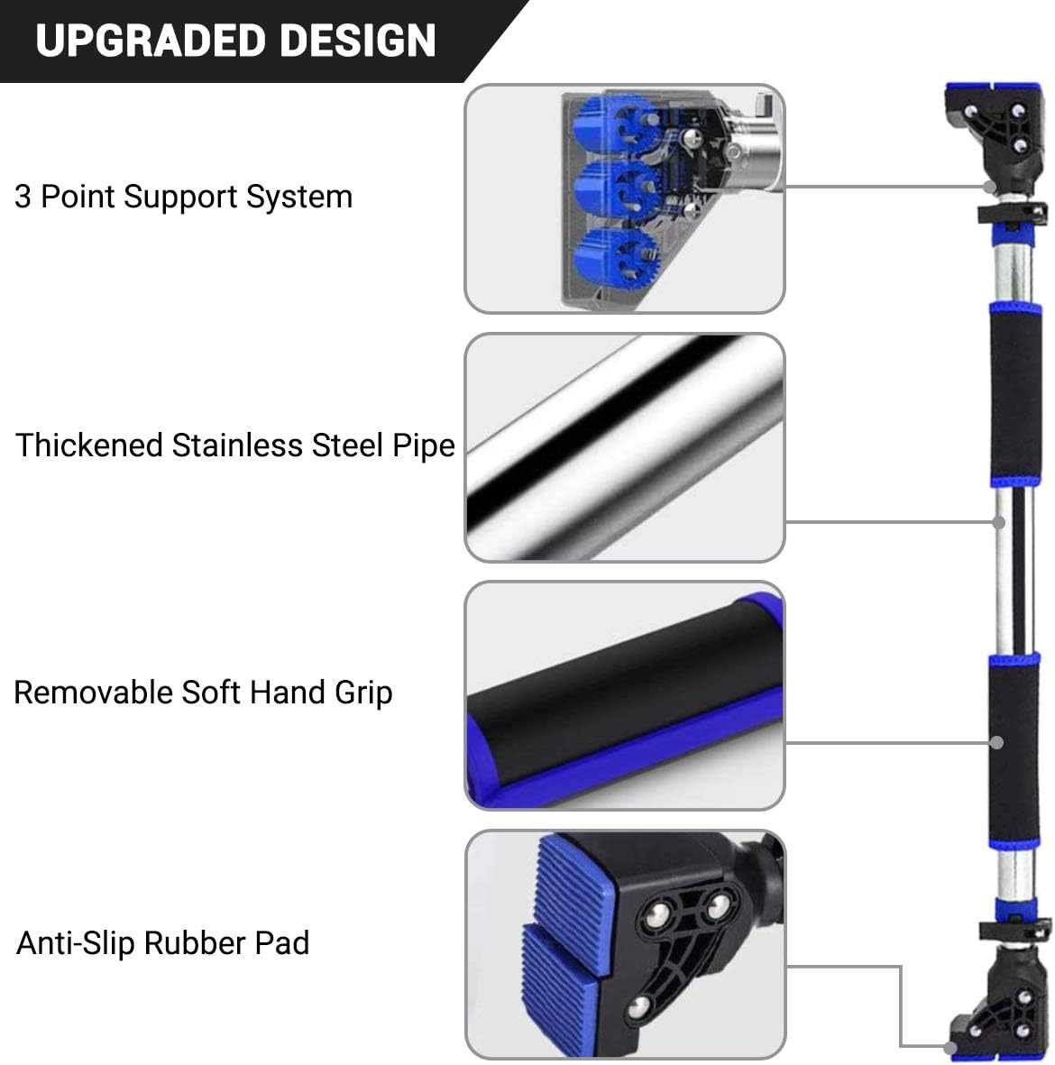 ROMIX Pull Up Bar Doorway, Adjustable Length (72-97cm) No Screw Chin Up Bar Door Frame Width ...