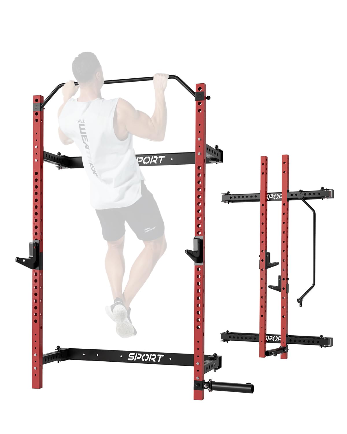 PhoenixCrest Folding Squat Rack Wall Mounted for Home Gym Garage, 1000 ...