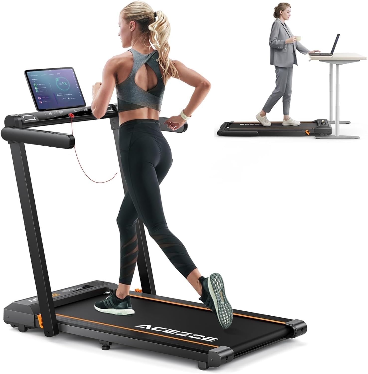 Acezoe 2 in 1 Foldable Treadmill, 2.5HP Under Desk Treadmill with Smart ...