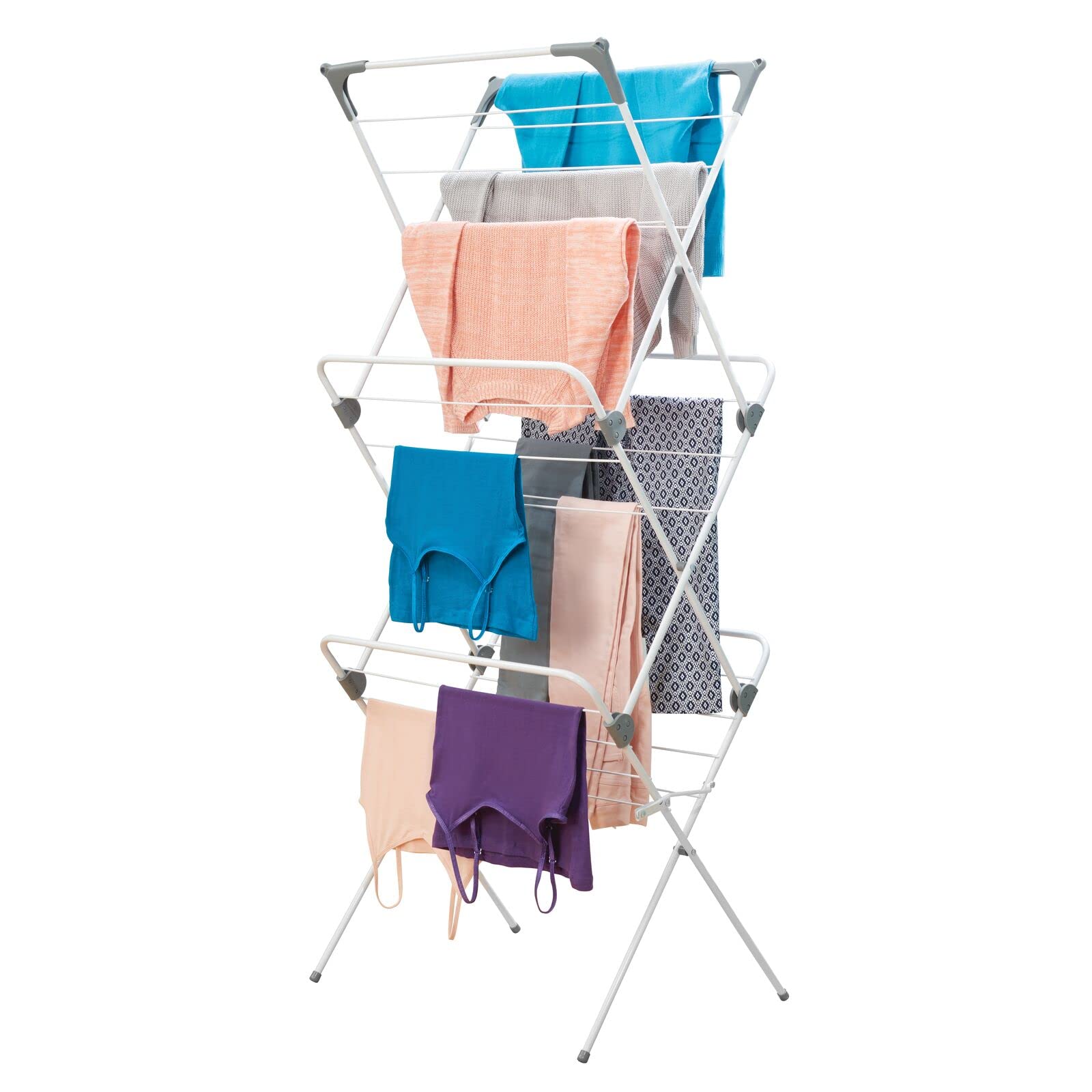 mDesign Tall Metal Foldable Laundry Clothes Drying Rack Stand - Compact ...