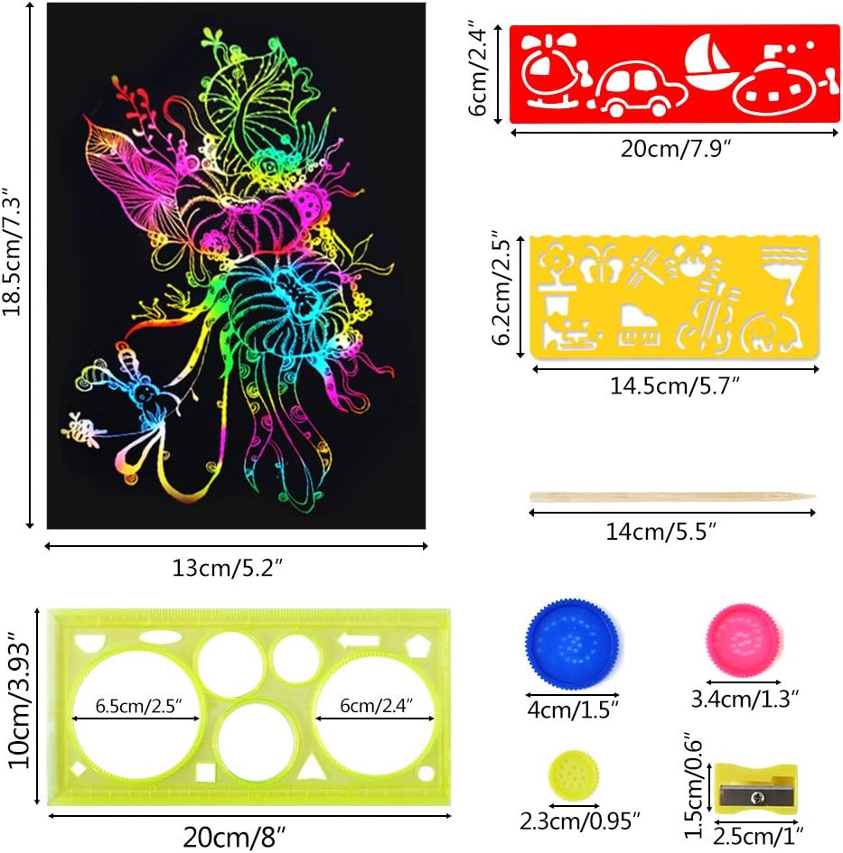 Rainmae Scratch Art Paper for Kids,50 Sheets Rainbow Scratch Paper ...