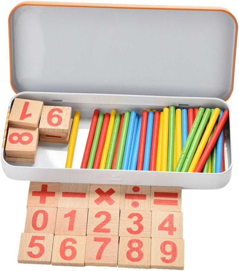 Natureich Montessori maths toy made from wood incl. metal storage box ...