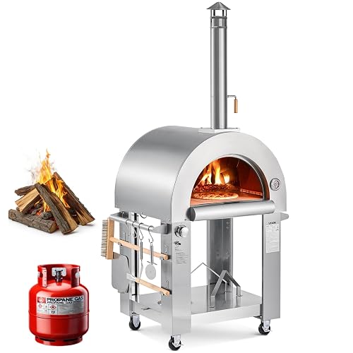 VEVOR Dual Fuel Giant Pizza Oven Outdoor, 26" Artisan Large Pizza Ovens ...