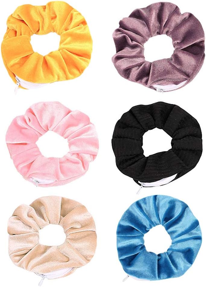 6 PCS Hair Scrunchies with Zipper Hidden Pocket, Velvet Zipper ...