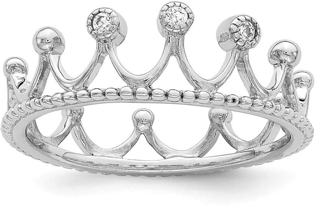 Anillo de corona de plata de ley chapado en rodio con circonita cúbica ...