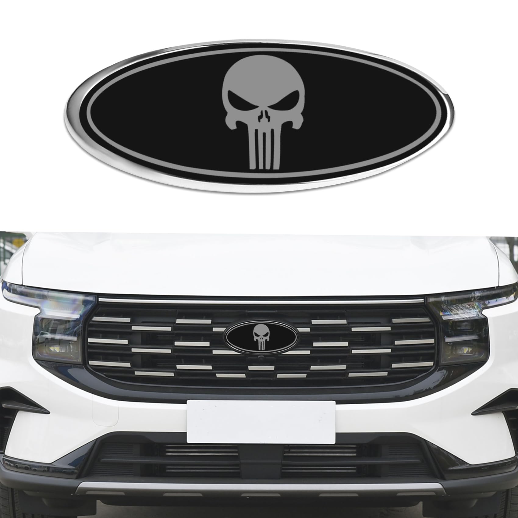 QZTYTY Front Grille Rear Tailgate Skull Emblem, Car Emblem Badges ...