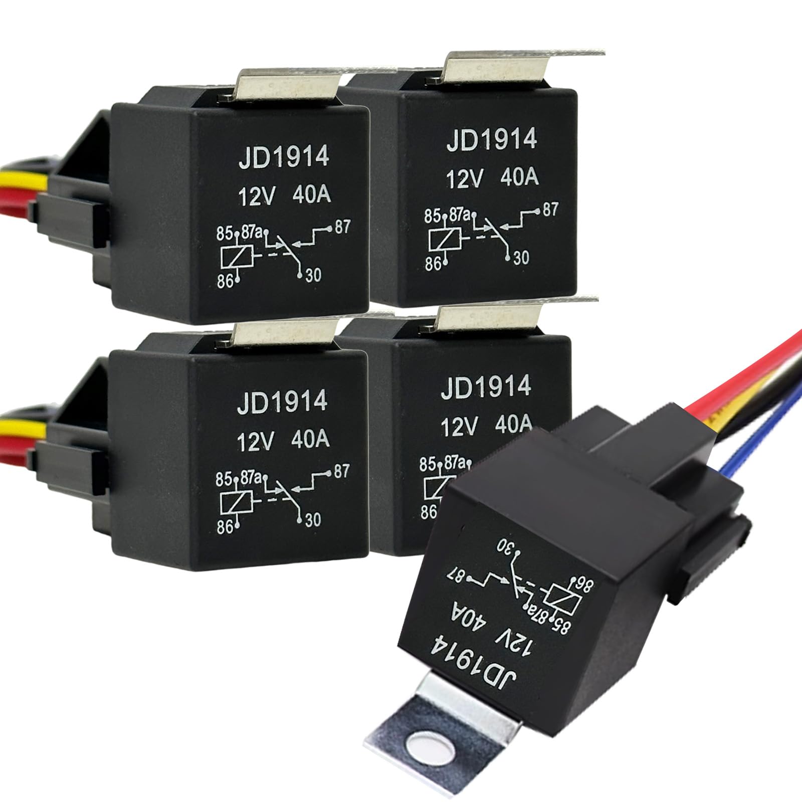 Mua 5 Pack Relay 12V 40A, 5 Pin Relay SPDT with Sockets and Wiring ...
