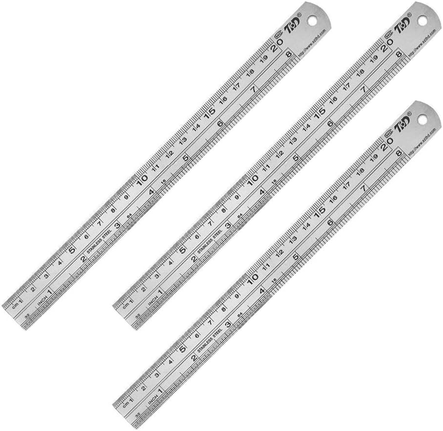 HIHUHEN 3 pcs Stainless Steel Ruler Metal Ruler, 20cm Office Ruler ...