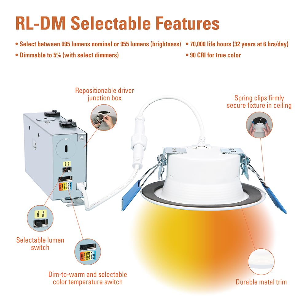 HALO RL 4 Inch Canless Recessed Integrated LED Downlight, 600/900 ...