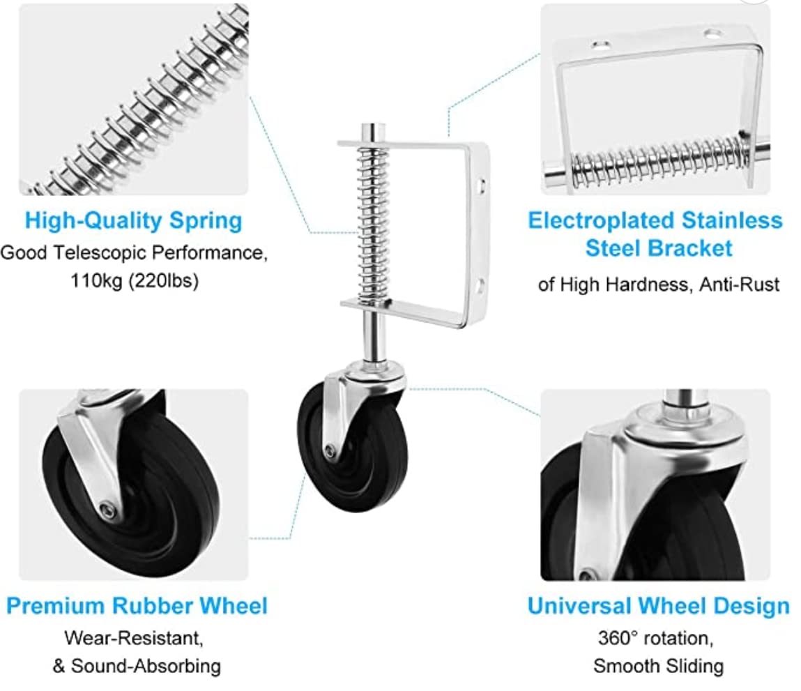 Spring Loaded Gate Caster 4”, Heavy Duty Gate Caster Wheel With Spring ...