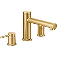 Moen T393BG Align 2-Handle Deck Mount Modern Roman Tub Faucet Trim Kit, Valve Required, Brushed ...