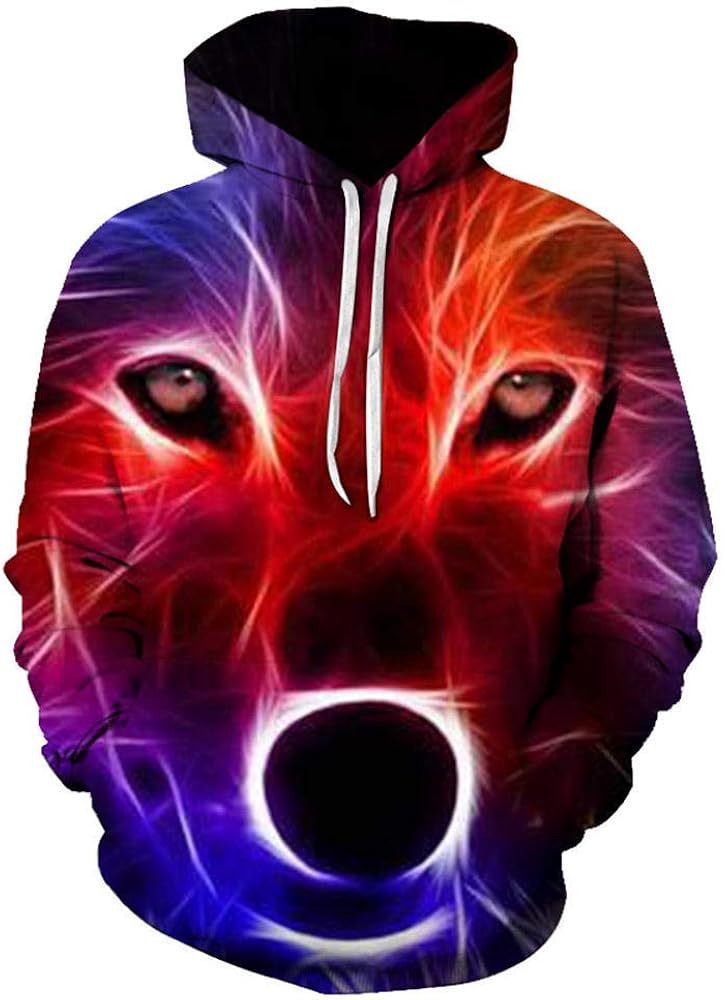 3D Hoodie Sudadera con Capucha Pullover, Estampado de Lobo Multicolor ...