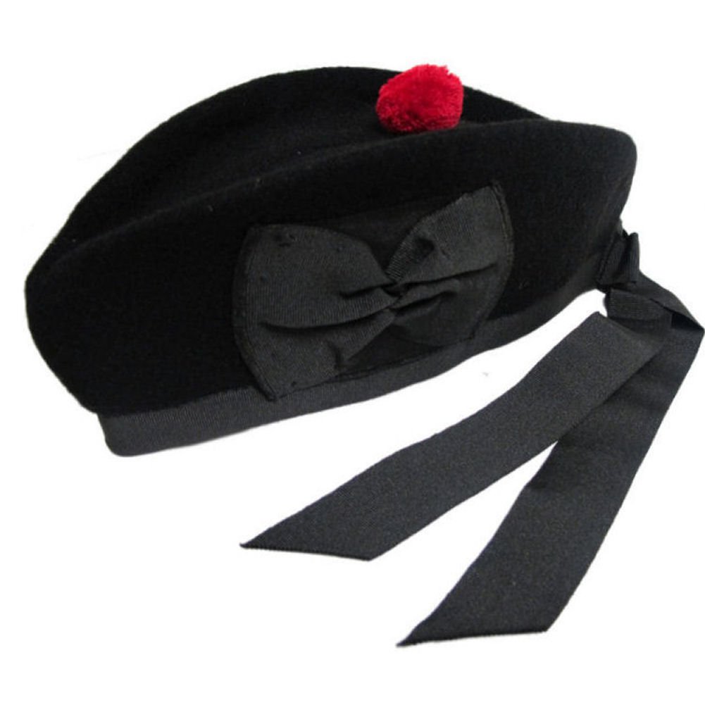 Amazon.com: New Glengarry plain Black Wool Scottish Bagpipe /Kilt Hat ...