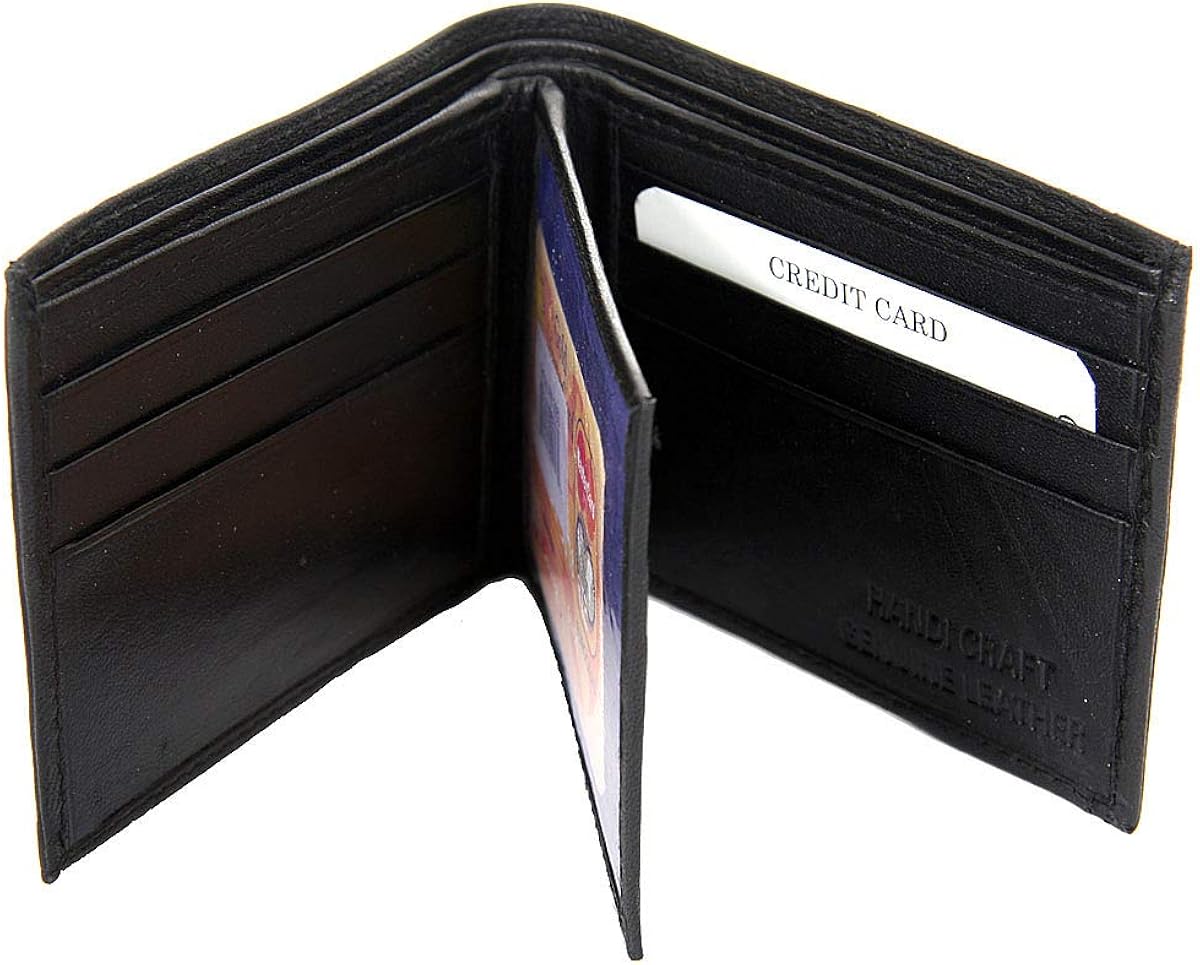 Men's Leather Bifold 9 Credit Card Slots Wallet in Black 3.5x4.5 inches ...