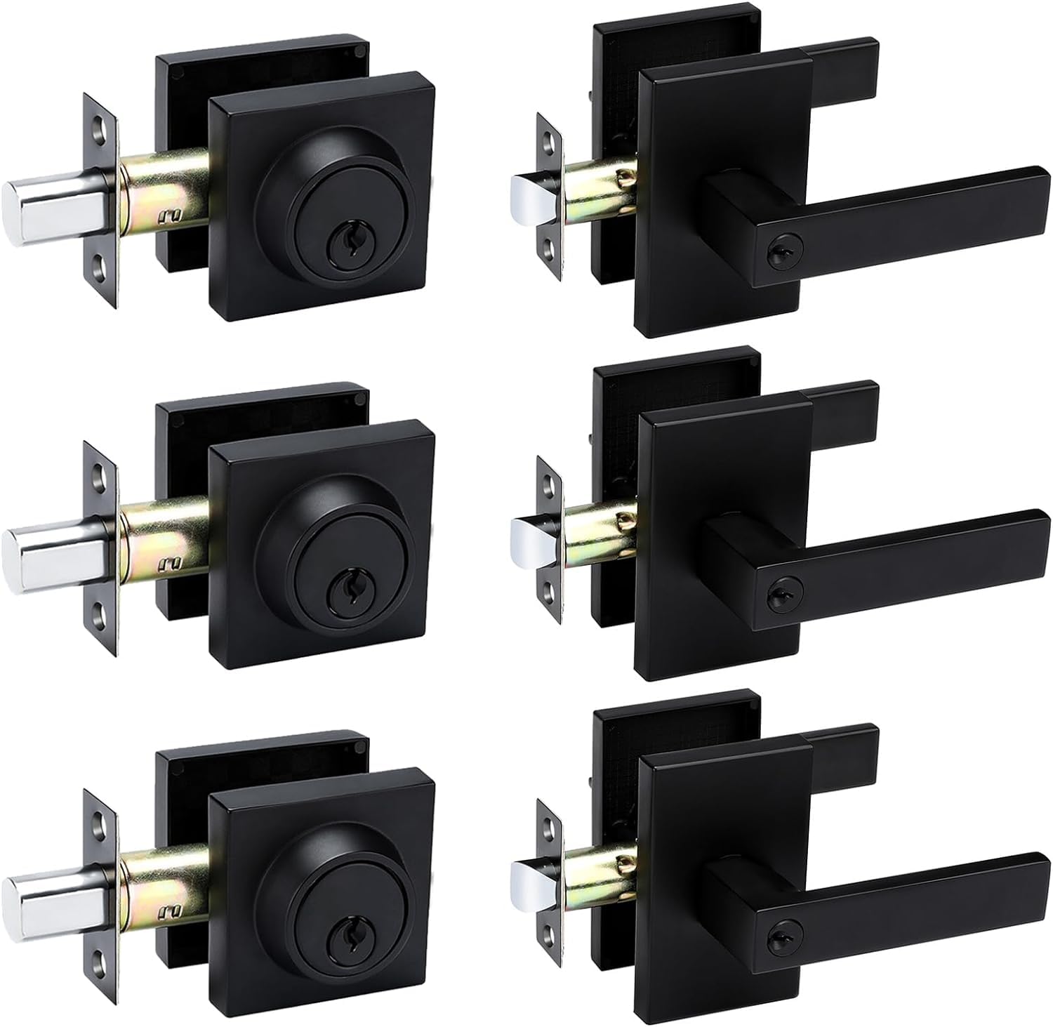 Haidms 3 Packs Black Exterior Door Lock Set with Deadbolt, Matte Black ...