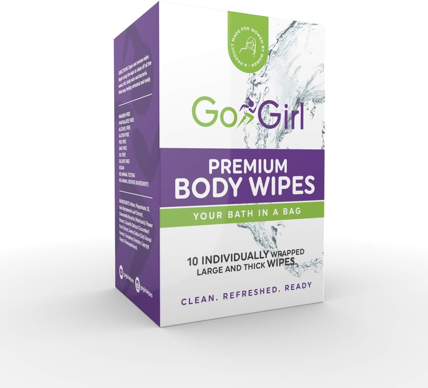Amazon.com: Go Girl Premium Body Wipes, Rinse-Free, Showerless, 10 ...