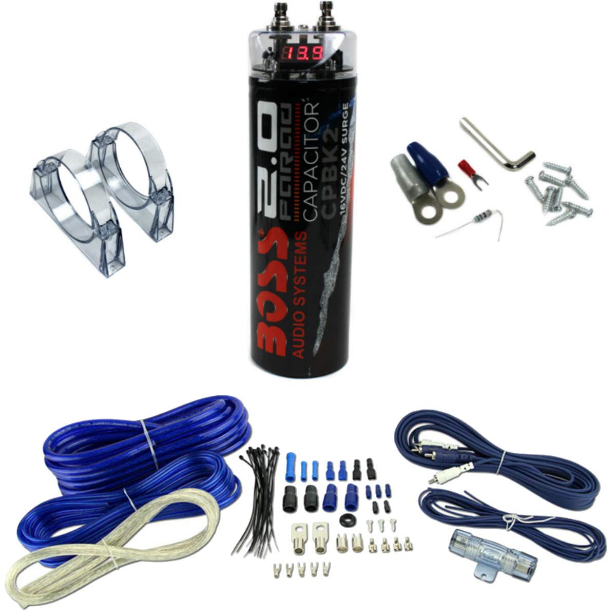 Boss CPBK2 2 Farad Car Digital Voltage Capacitor Power Audio Cap+8 Ga ...