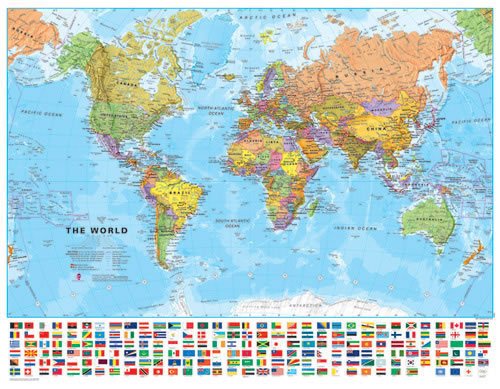 Maps International Small World Wall Map Political With Flags Canvas ...