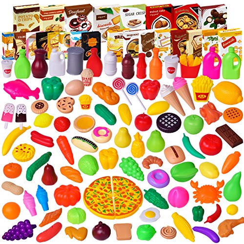 128 PCs Play Food for Kids Kitchen, Toy Foods with Different Fruit ...